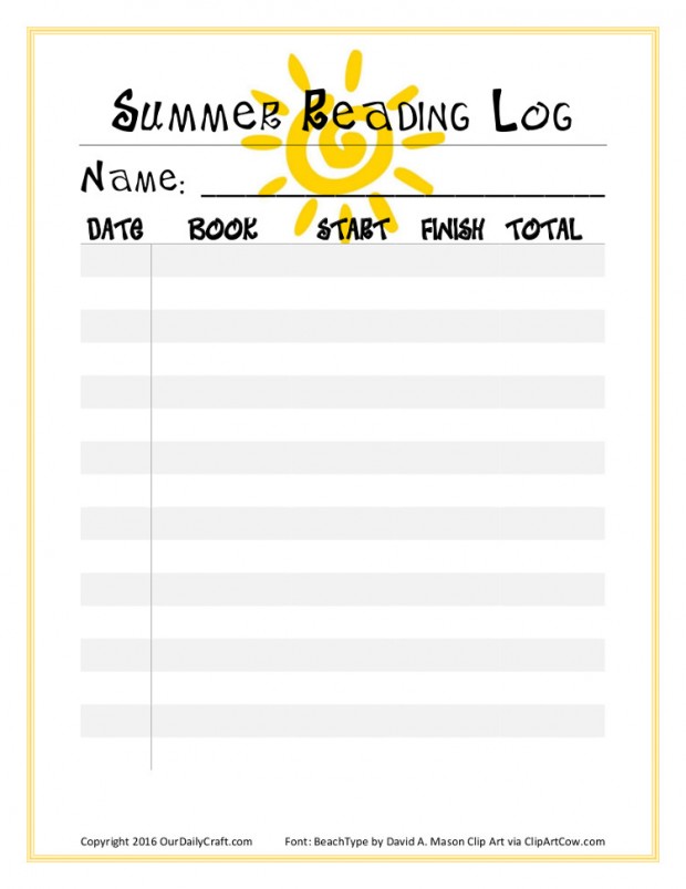 Summer Reading Log Printable for Kids - Our Daily Craft