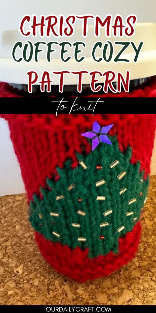 Christmas Tree Coffee Cup Cozy Knitting Pattern - Our Daily Craft