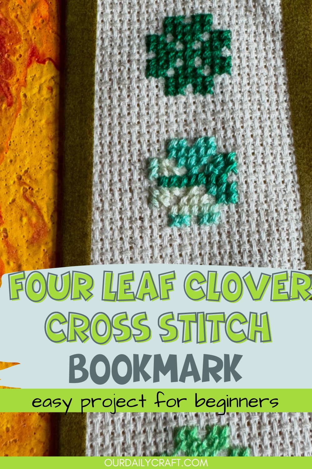 Four Leaf Clover Cross Stitch Bookmark - Our Daily Craft