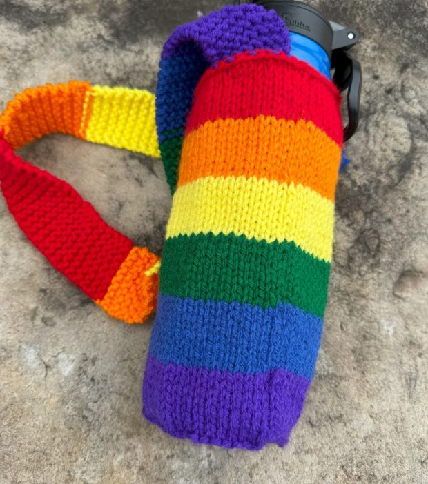 Rainbow Water Bottle Carrier Knitting Pattern - Our Daily Craft