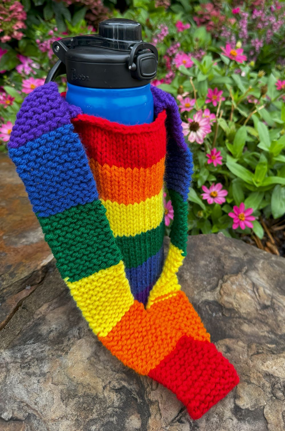 Rainbow Water Bottle Carrier Knitting Pattern - Our Daily Craft