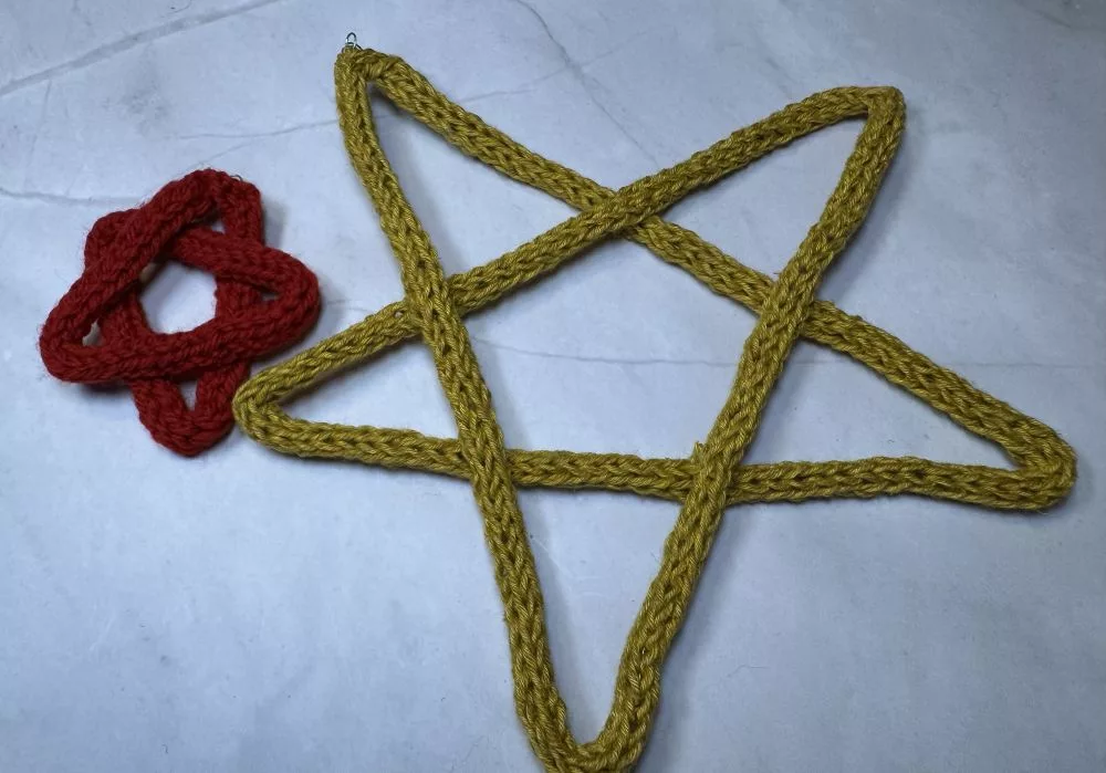 Knit Star Christmas Ornament Made with Knit Cord - Our Daily Craft